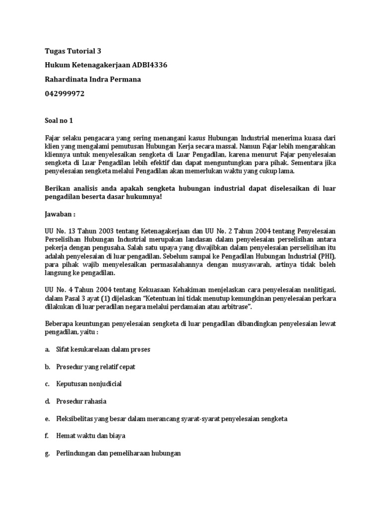 Tugas Tutorial 3. Hukum Ketenagakerjaan | PDF