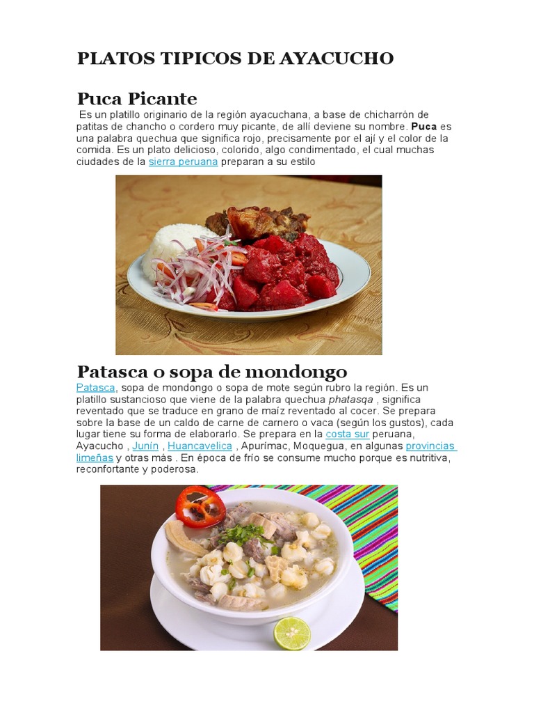 Platos Tipicos de Ayacucho | PDF | Sopa | Maíz