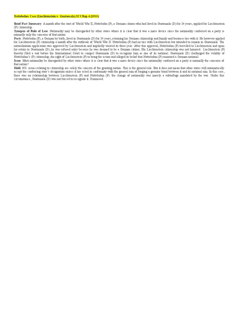 Nottebohm Case: ICJ Ruling Summary | PDF