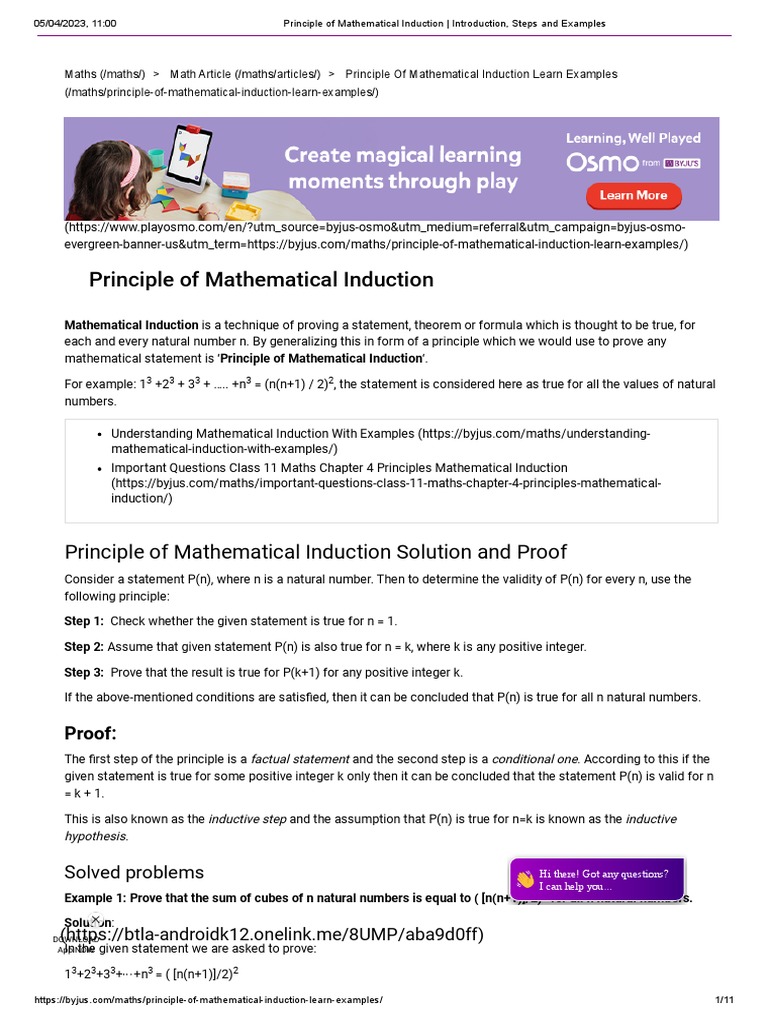 Principle of Mathematical Induction - Introduction, Steps and Examples | PDF