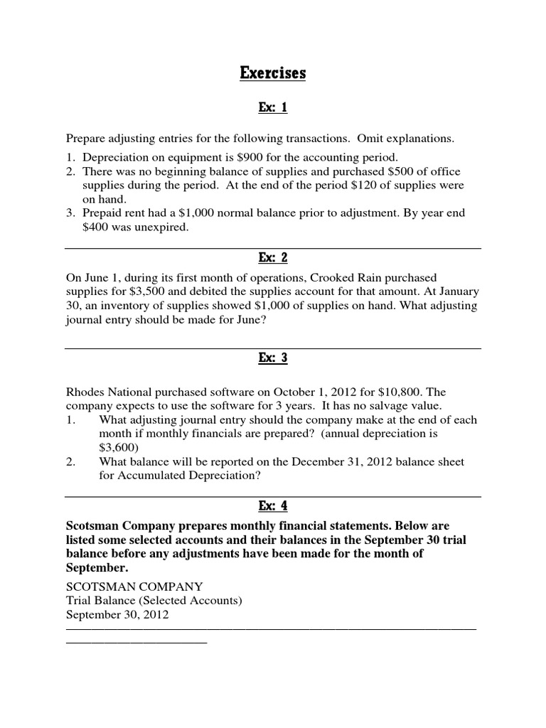 Exercises | PDF | Debits And Credits | Depreciation