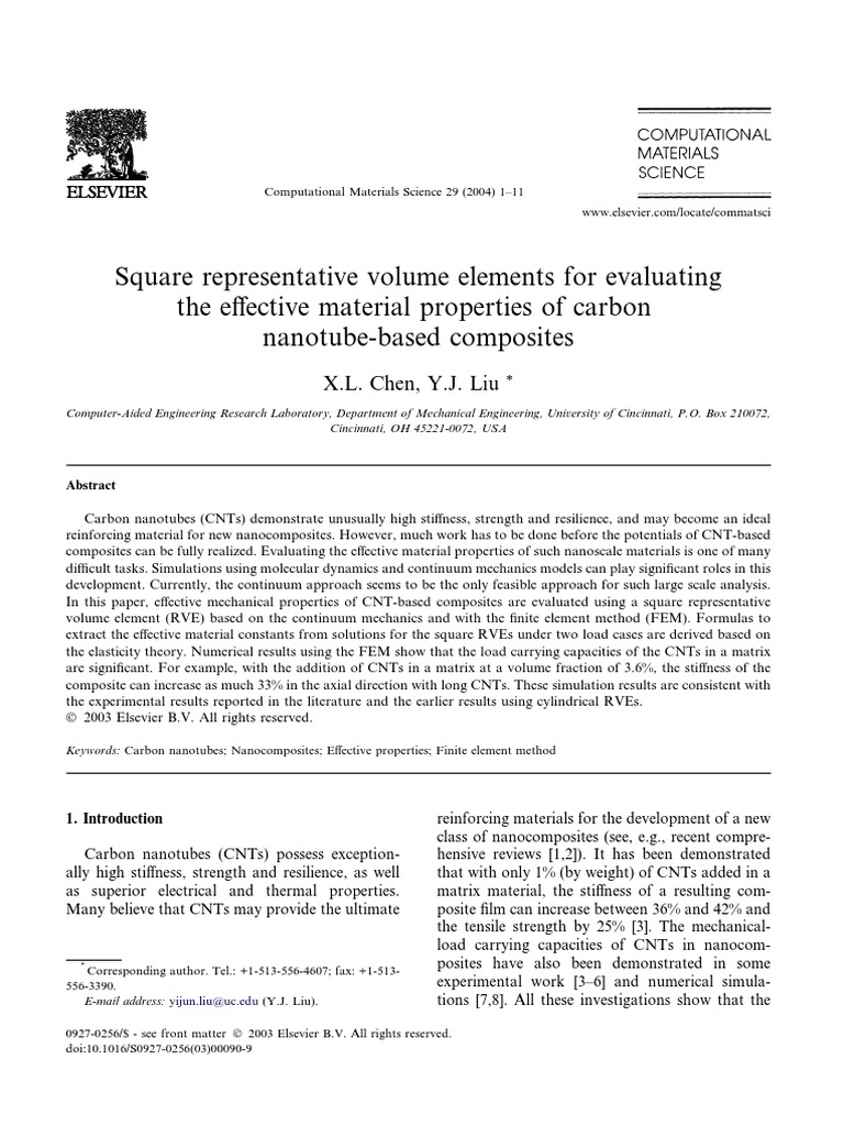 Square Representative Volume Elements For Evaluating The Effective Material Properties of Carbon ...