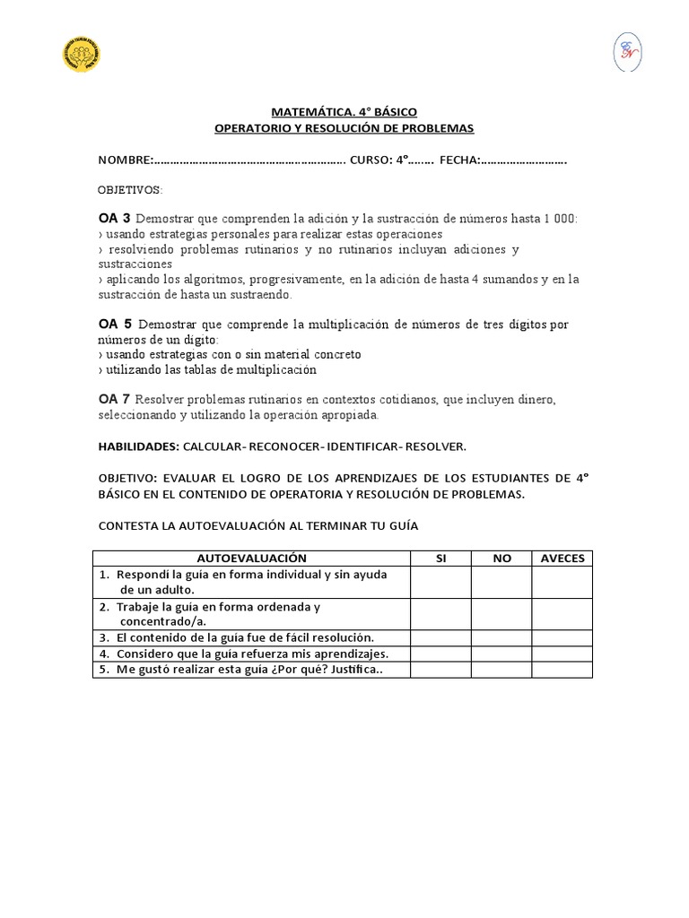 Evaluacion De Matemticas Pdf Sustracción Matemáticas