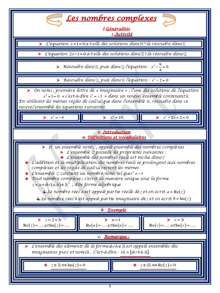 Les Nombres Complexes SP2023 | PDF | Nombre complexe | Équation du second degré