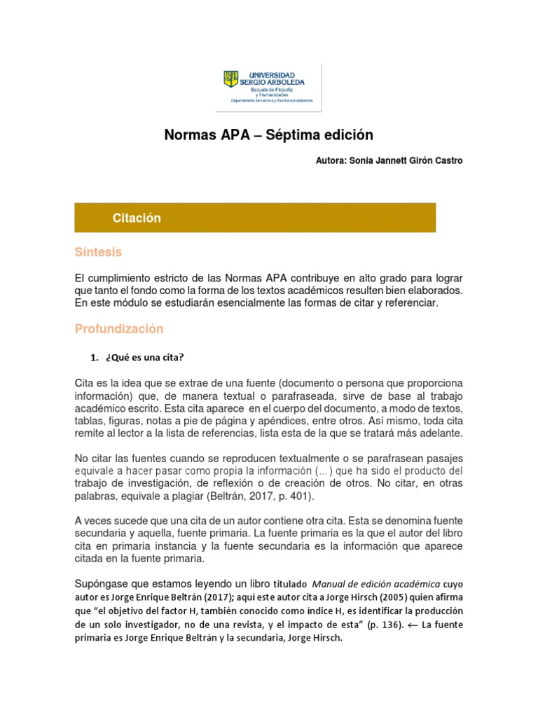 Normas Apa Séptima Edición Final Sergio Arboleda | PDF