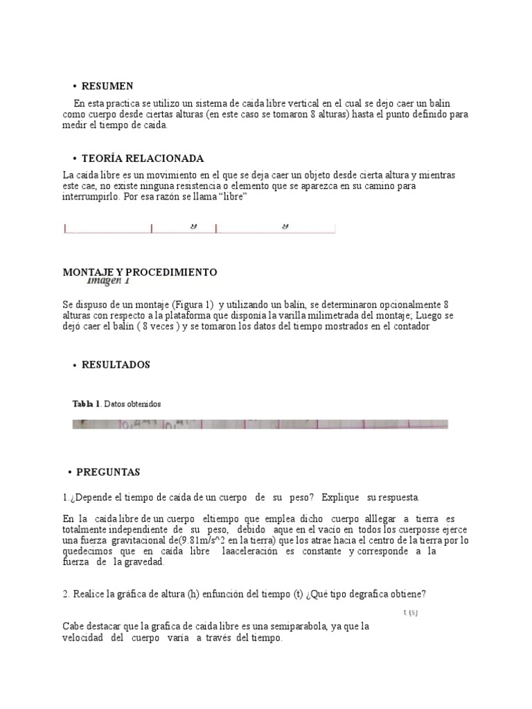 Informe Caida Libre | PDF | Gravedad | Fuerza
