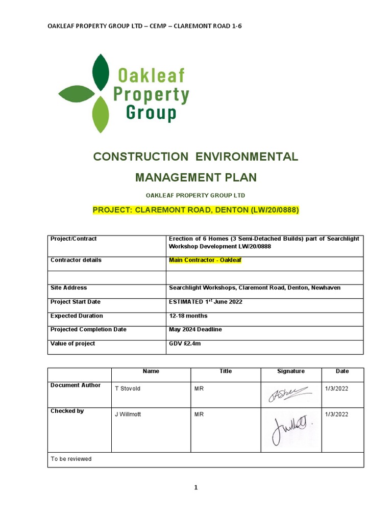 CEMP_construction_environmental_management_plan_CLAREMONTROAD | PDF ...
