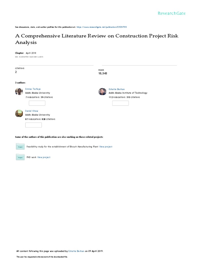 A Comprehensive Literature Review On Construction | PDF | Risk | Risk ...