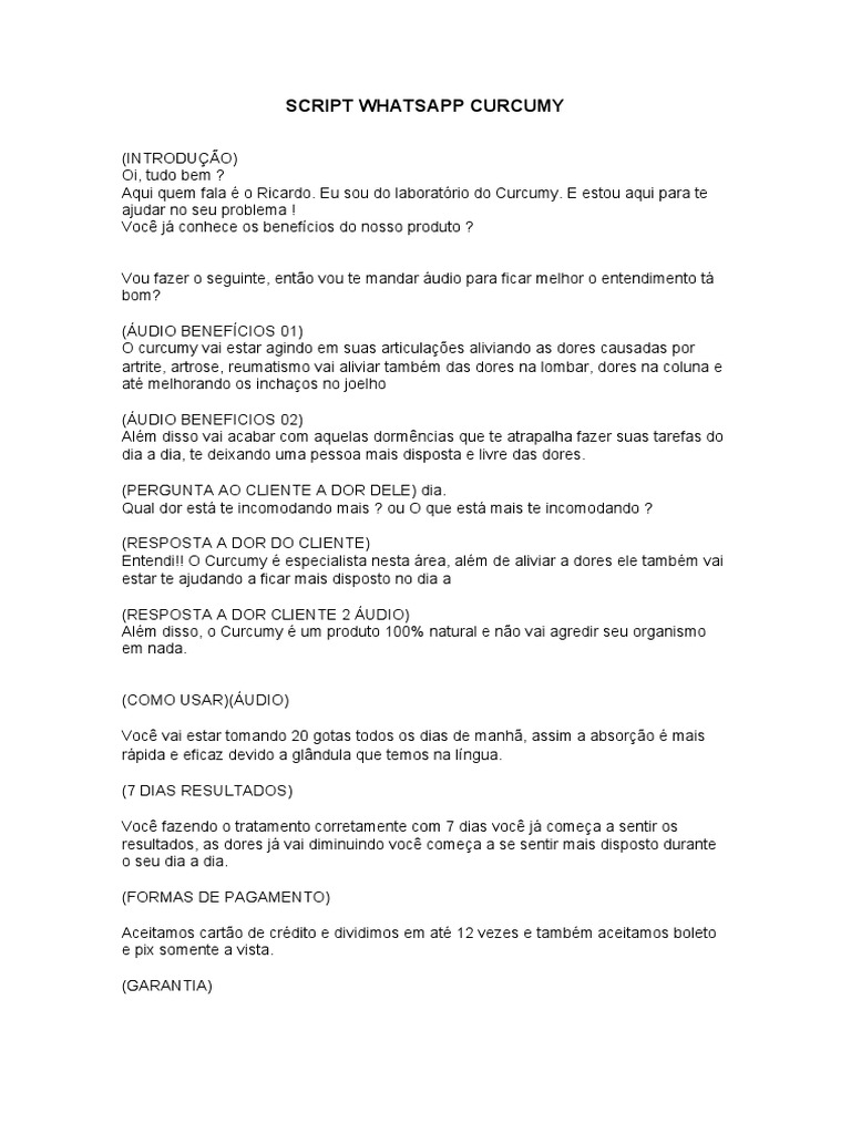 Script Whatsapp Curcumy | PDF | Estilo de vida