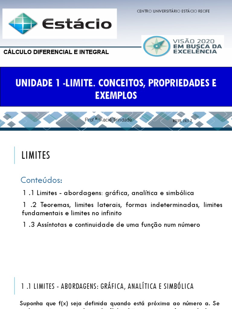 Unidade 1 - Limite. Conceitos, Propriedades e Exemplos | PDF | Limite ...