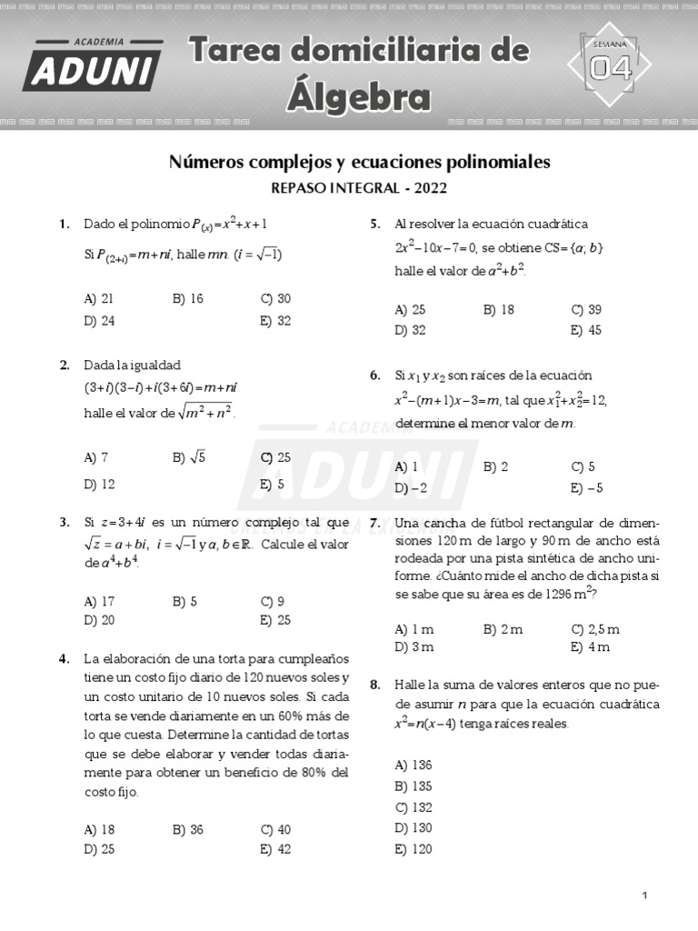 Ejercicios Algebra 4 | PDF | Ecuaciones | Análisis matemático