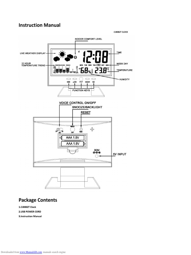 CJ8082T Color Screen Calendar Manual | PDF | Clock | Humidity