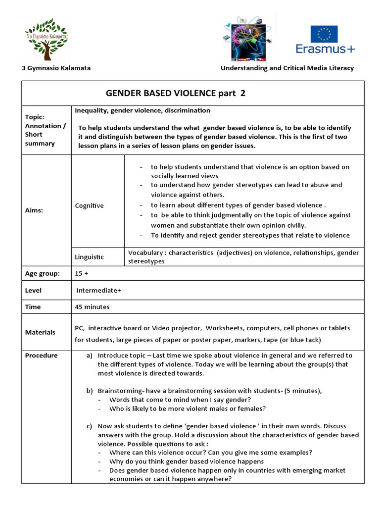 Gender Based Violence Final Lesson Plan 2 | PDF | Gender | Gender Studies