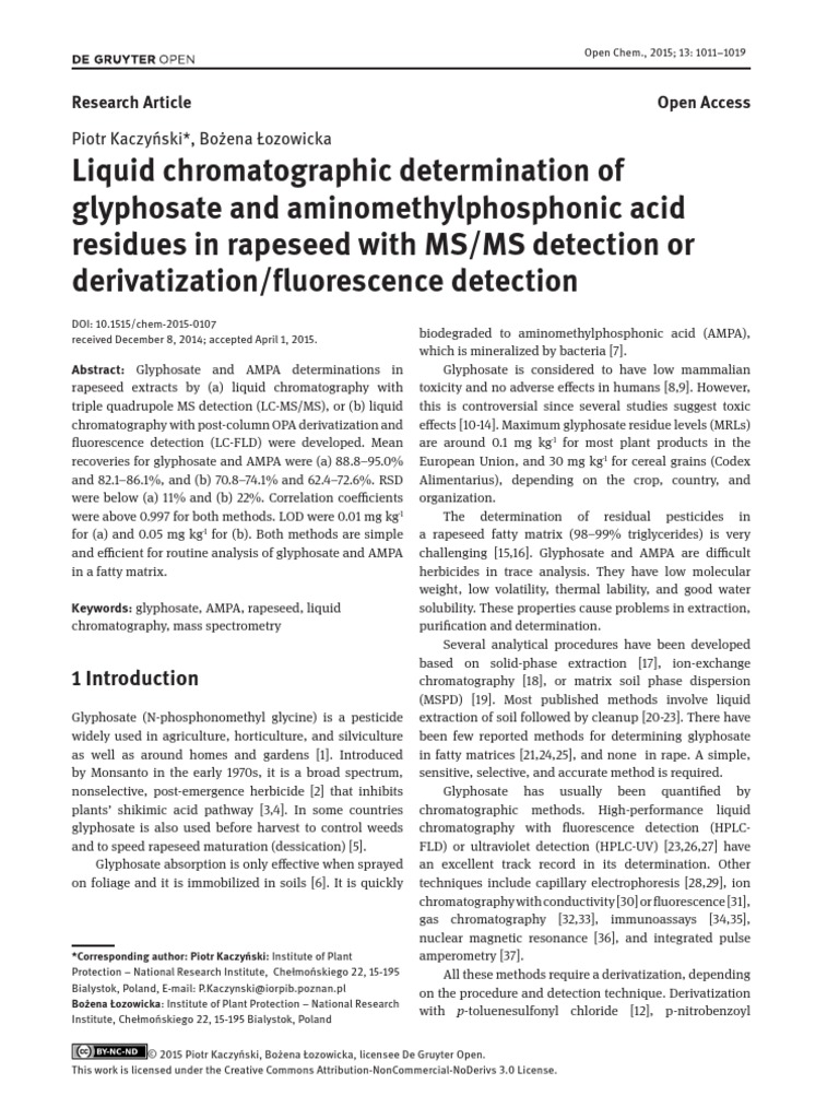 Liquid Chromatographic Determination of Glyphosate | PDF | High Performance Liquid ...