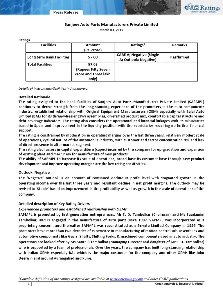 Sanjeev Auto Parts Manufacturers Private Limited-03-03-2017 | PDF ...