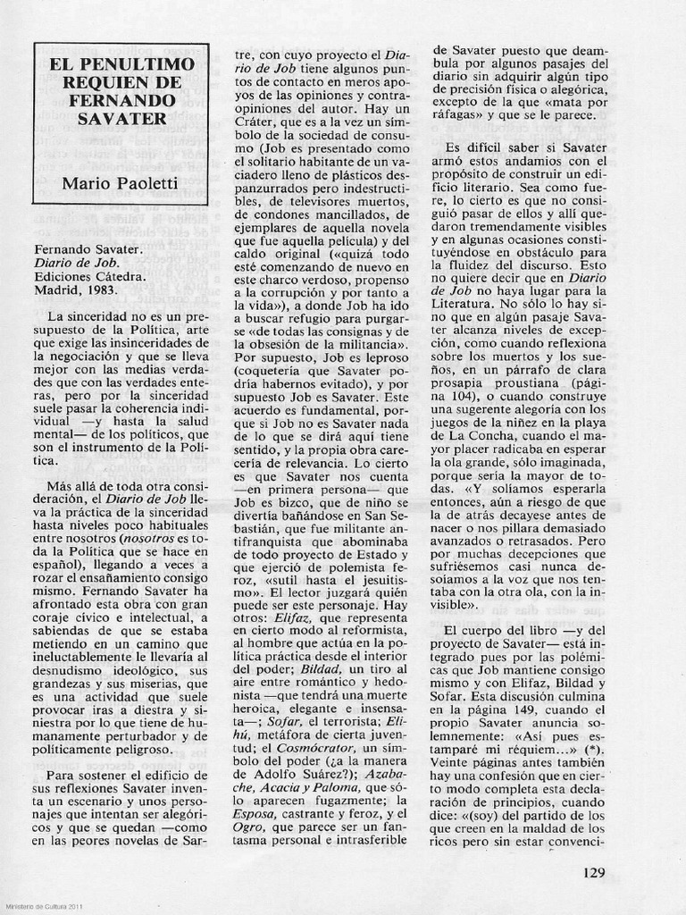 Savater Diario de Job Resenña de Mario Paoletti | PDF