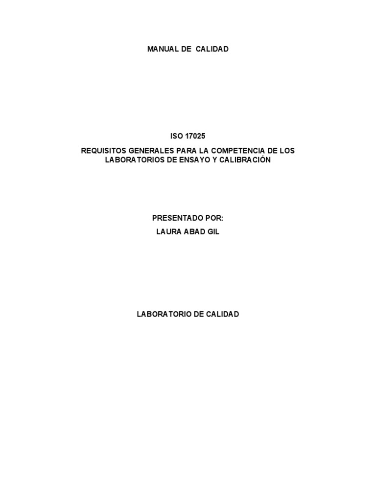 Manual de Calidad, Iso 17025 | PDF | Calibración | Calidad (comercial)
