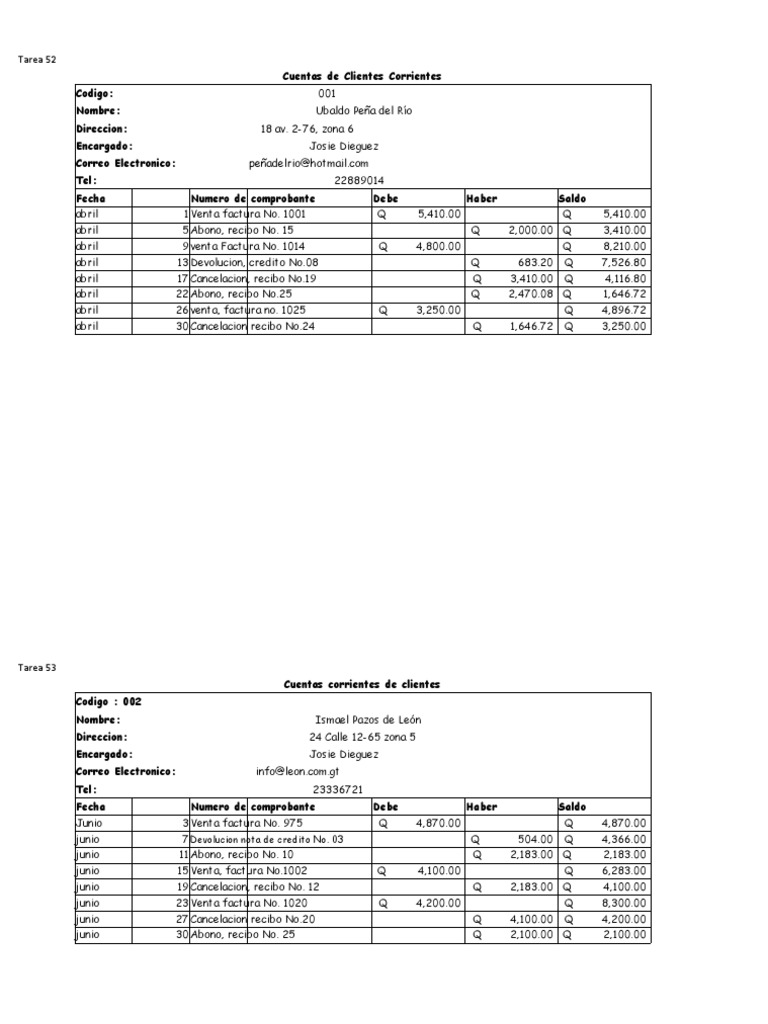 Tareas de Conta 42, 52-58 | PDF
