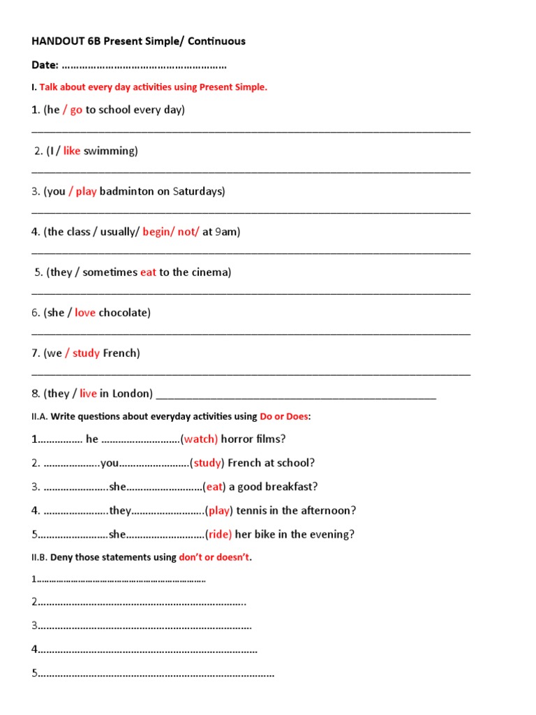 Handout Present Simple Present Continuous | PDF