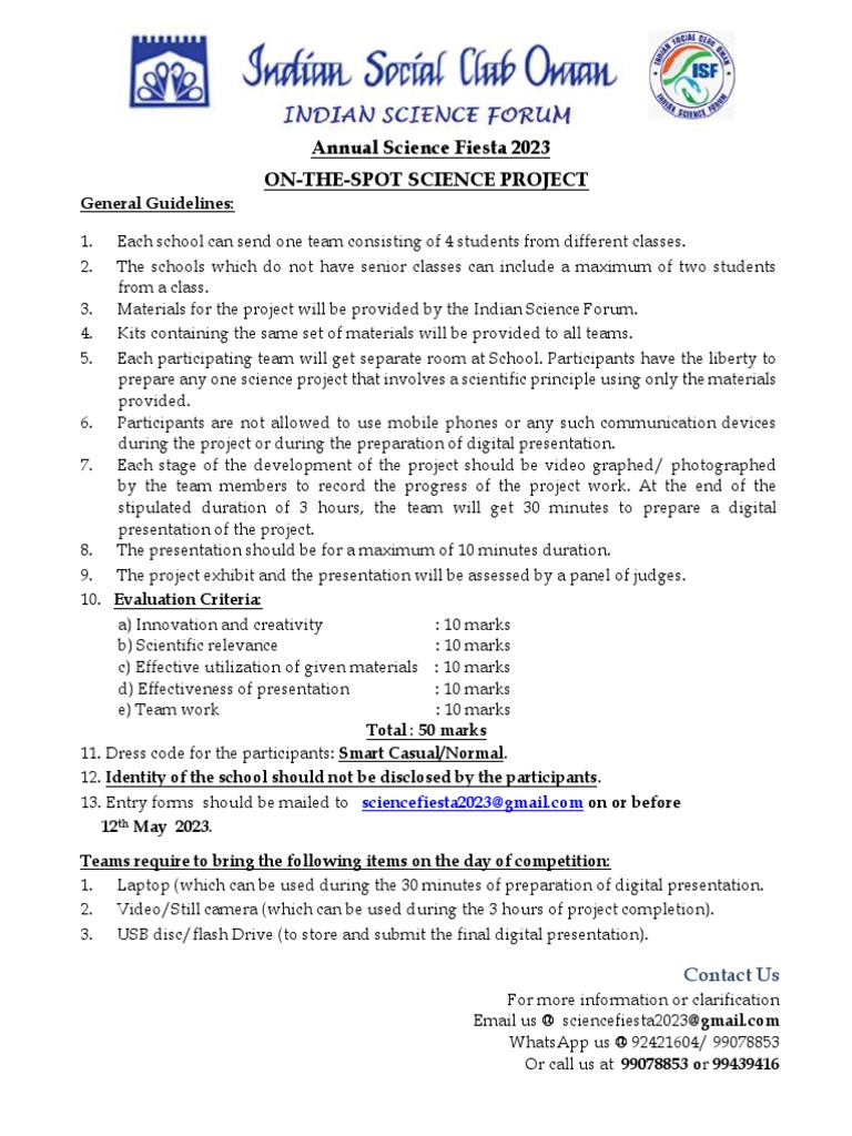 ISF 2023 ON THE SPOT PROJECT Guidelines Entry Form (1) | PDF ...