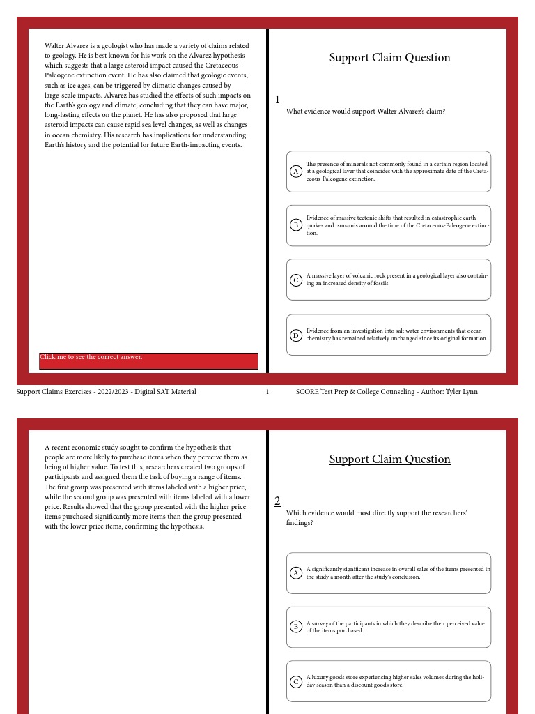 Support Claim Questions (Set 5) | PDF | Science | Earth Sciences