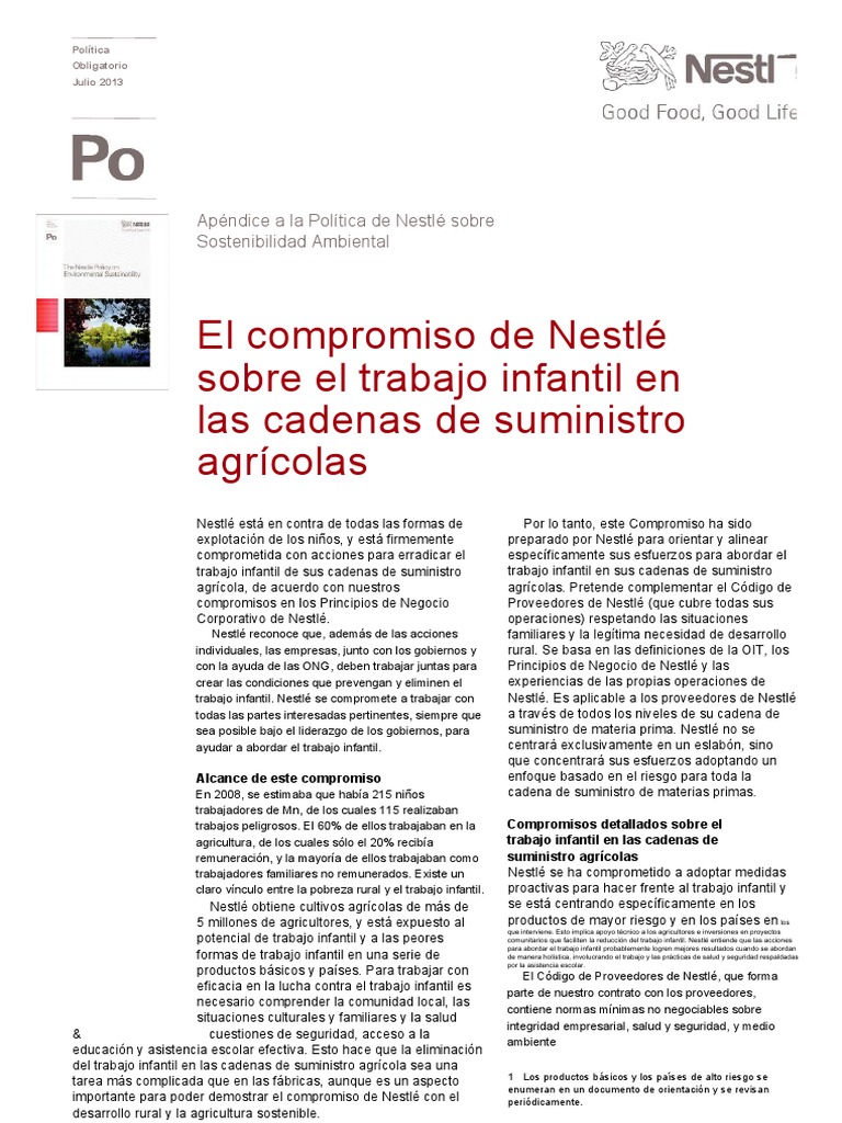 Nestle Commitment Child Labour Es | PDF | Trabajo infantil | Agricultura