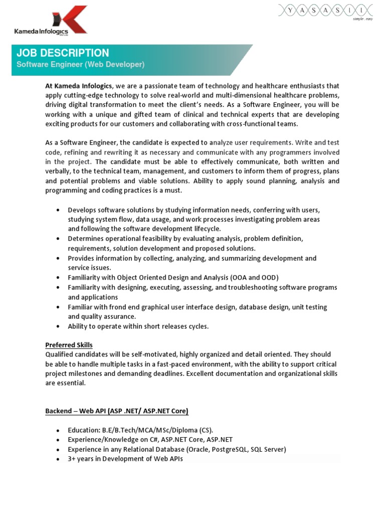 JD For Web Developer | PDF | Software | Databases