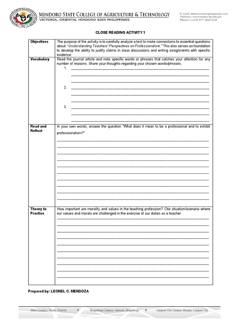 Close Reading Activity Template | PDF | Morality | Cognition