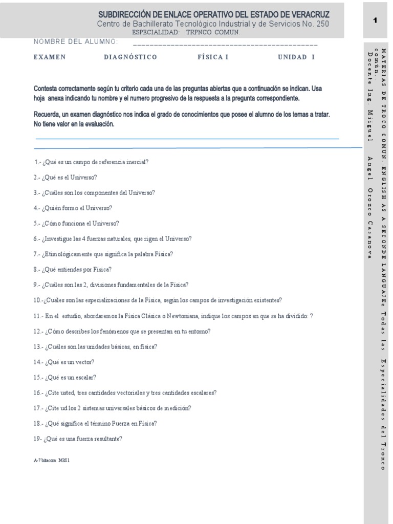 Exa. Diag. de Física I | PDF | Fuerza | Velocidad