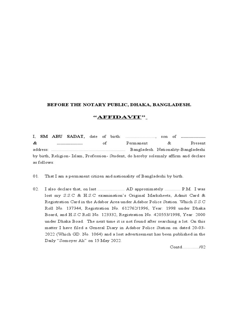 Affidavit of Lost Marksheet | PDF | Affidavit | Notary Public