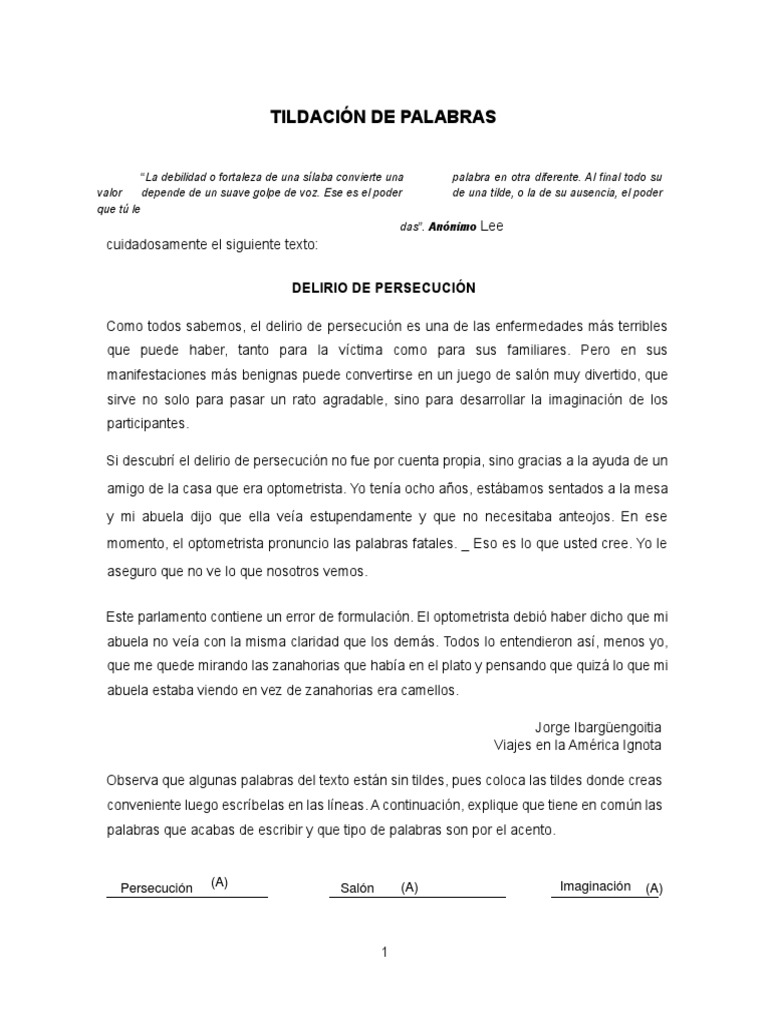 Práctica - Ii - Tildación de Palabras | PDF | Sílaba | Palabra