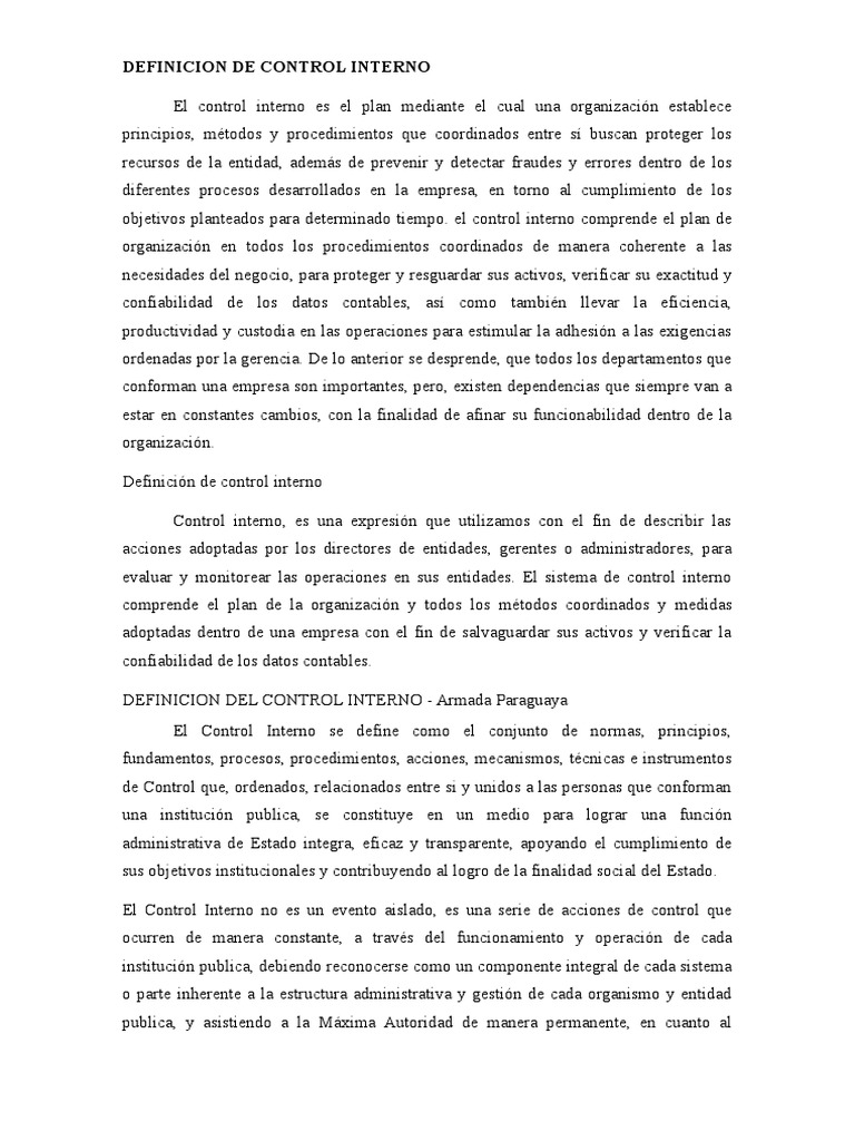Definicion de Control Interno | PDF | Ingeniería de confiabilidad ...