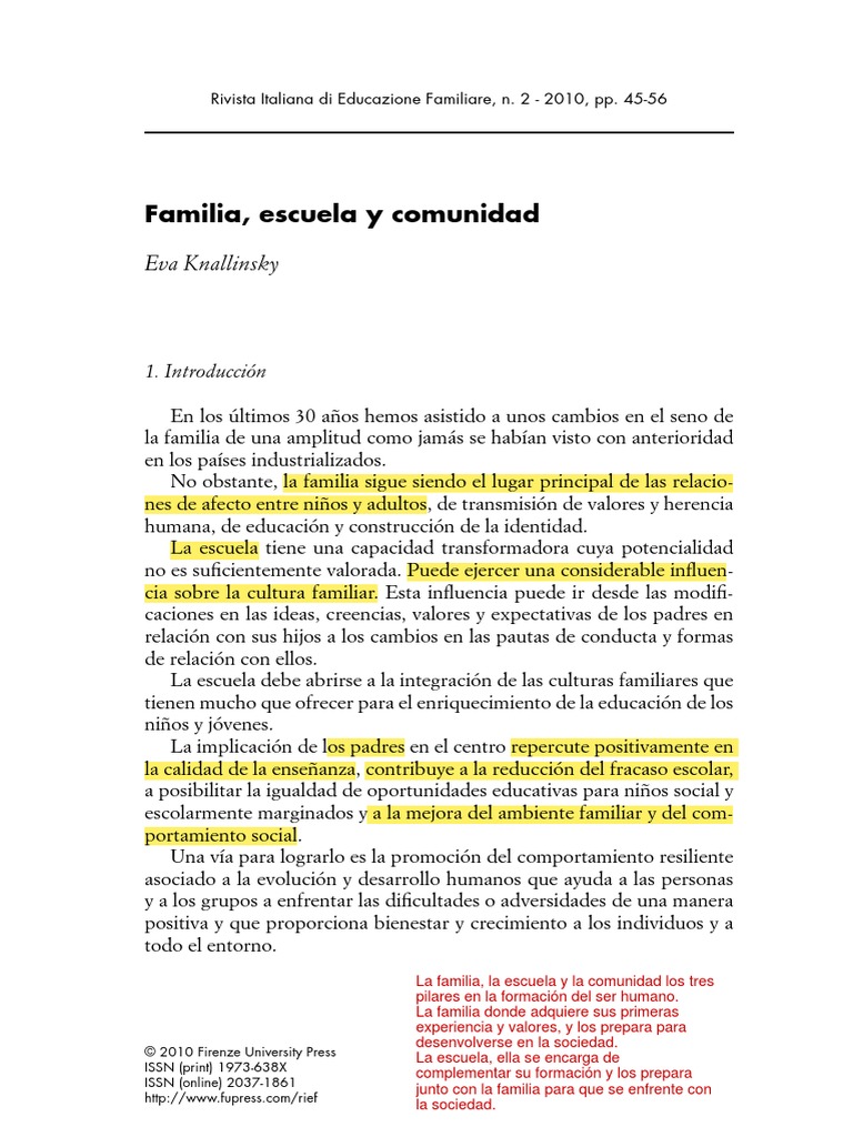 Familia, escuela y comunidad en cambio | PDF | Familia | Adultos