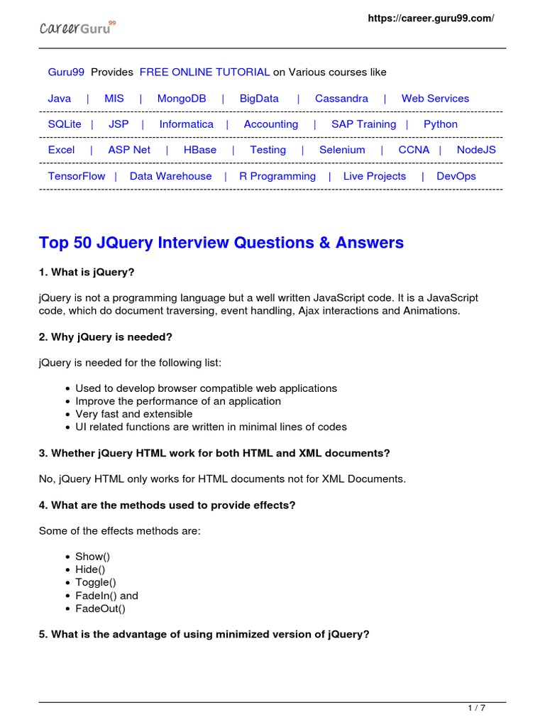 50 Jquery Interview Questions | PDF | J Query | Computing