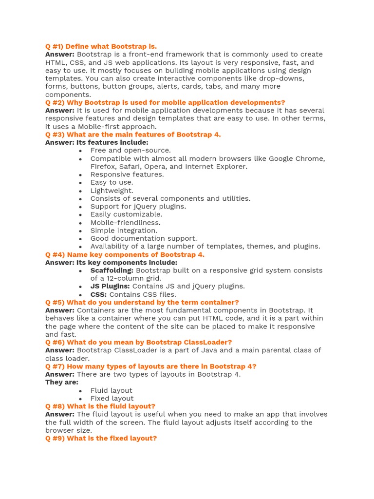 Bootstrap Question Answers Pdf Bootstrap Front End Framework Software Development 