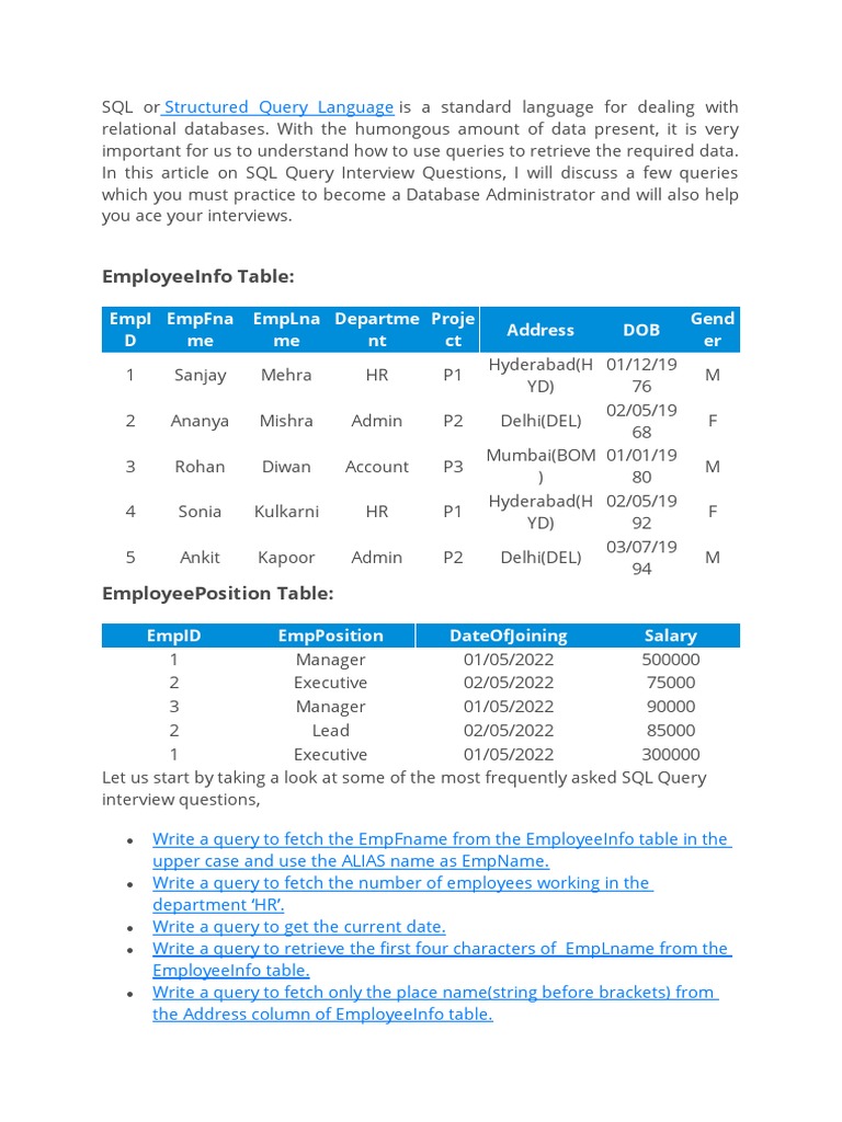 SQL Query Interview | PDF
