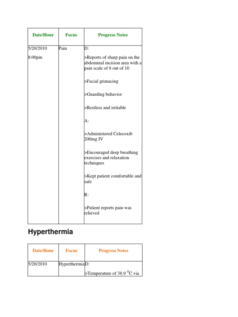 Hyperthermia: Date/Hour Focus Progress Notes