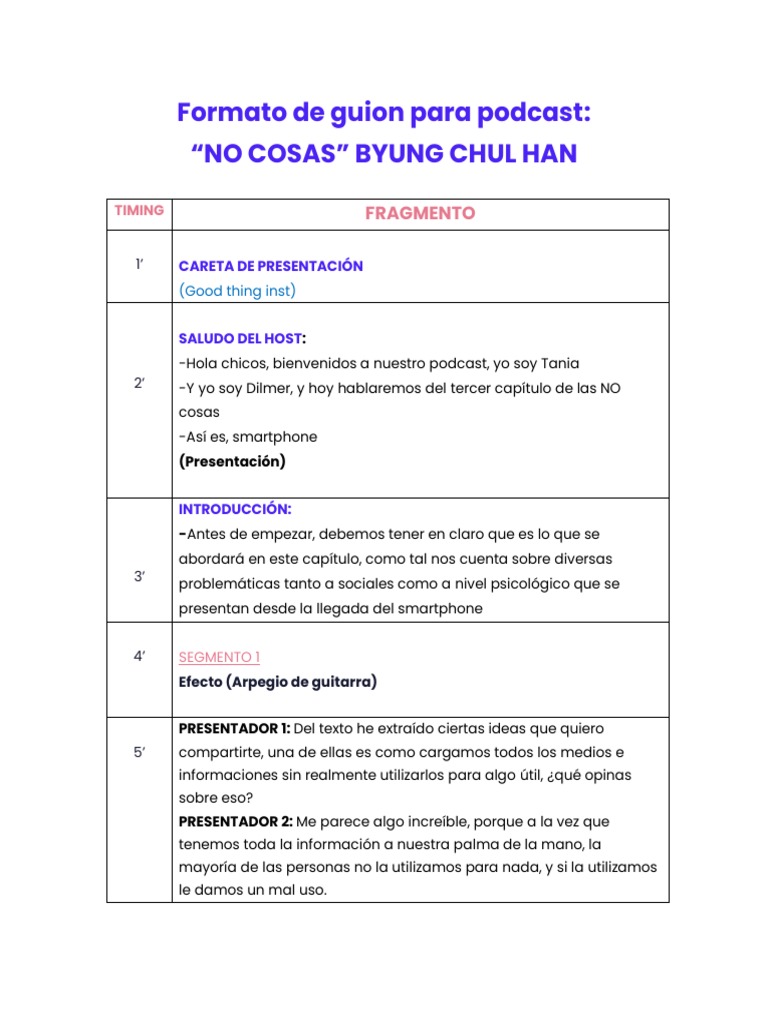Formato de Guion para Podcast | PDF