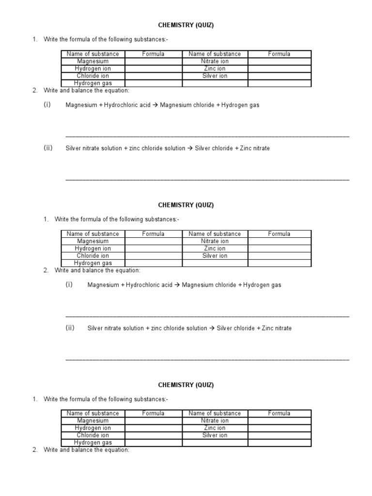 Chemistry Quiz: Formulas and Equations | PDF | Technology & Engineering