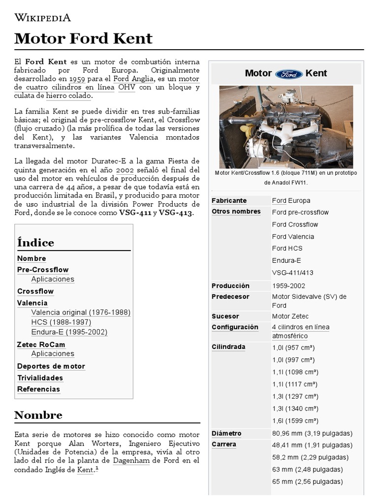 Especificaciones del Motor Ford Kent | PDF | Vehículos | Tecnologías ...