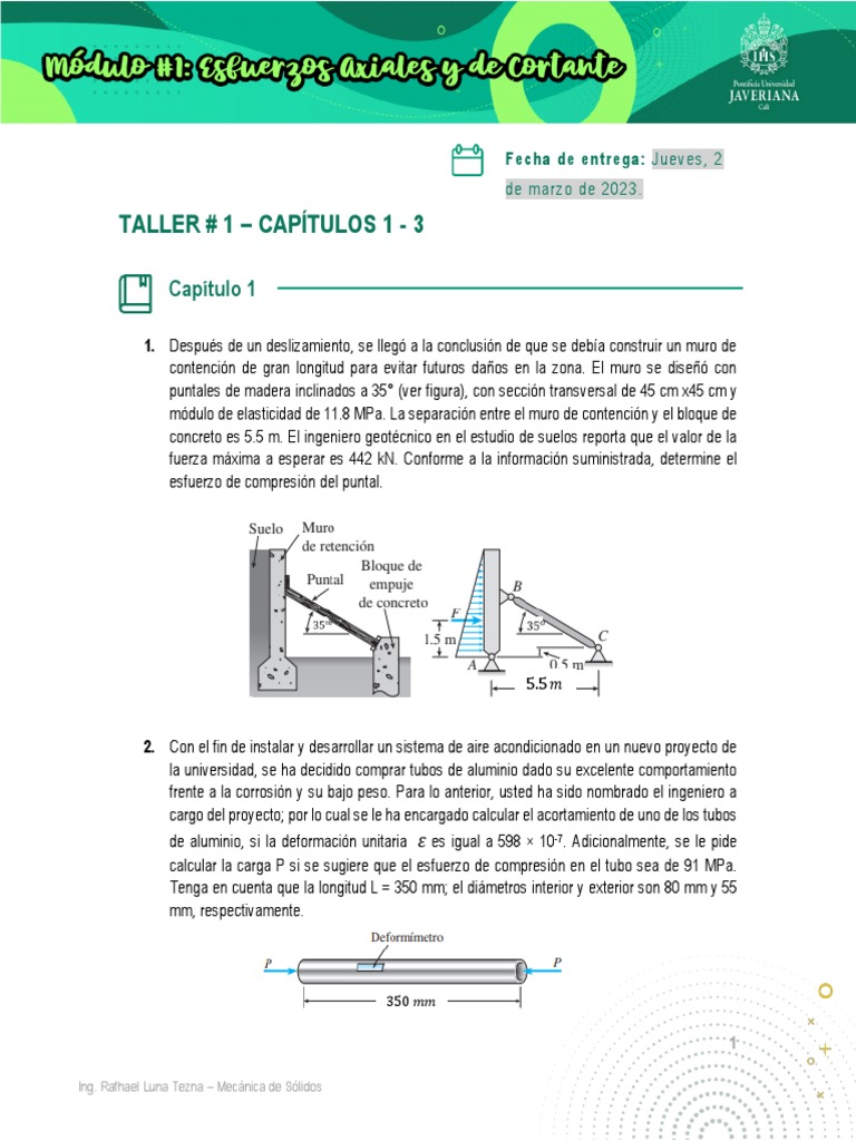 Taller 1 - Mecánica Sólidos | PDF | Viga (Estructura) | Rigidez