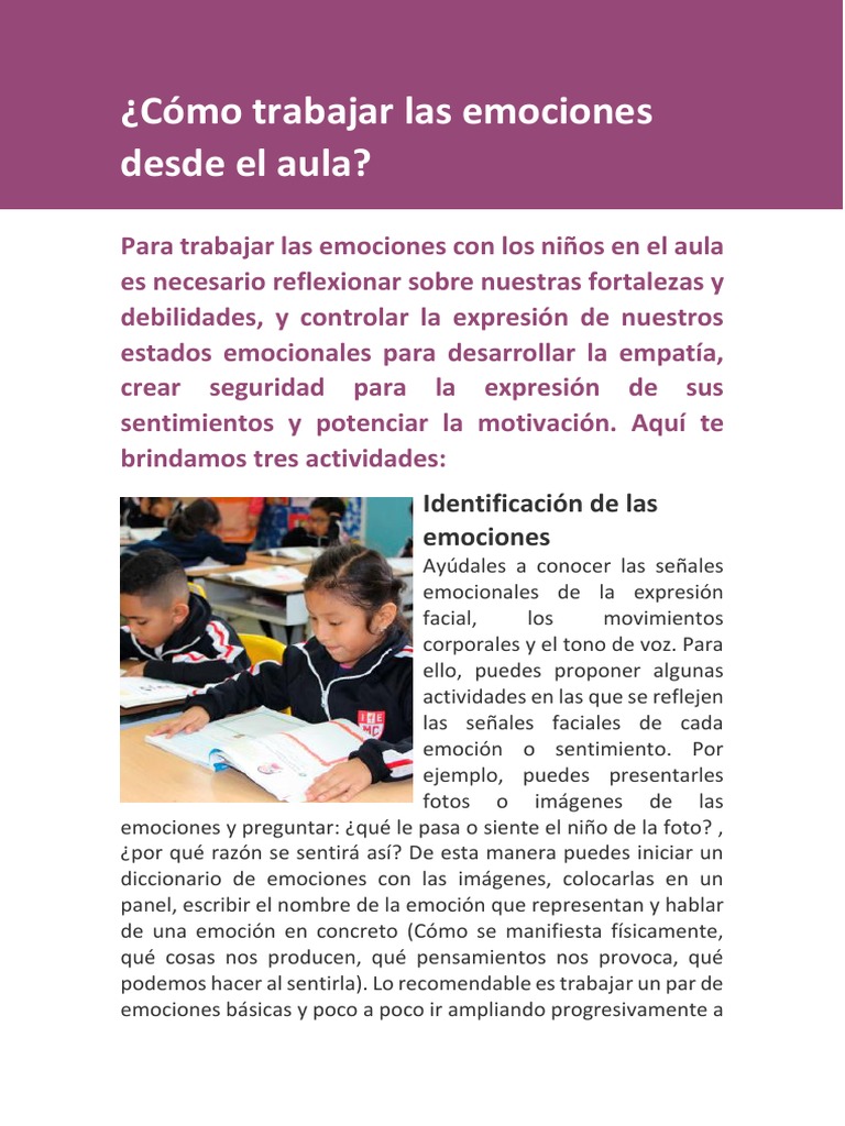 Como Trabajar Las Emociones Desde El Aula | PDF | Las emociones ...