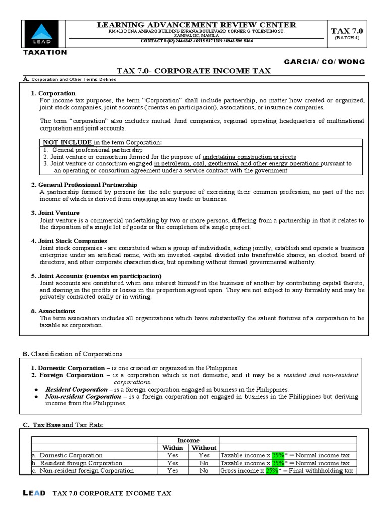 ERG TAX 7.0 Corporation | PDF | Taxes | Capital Gains Tax