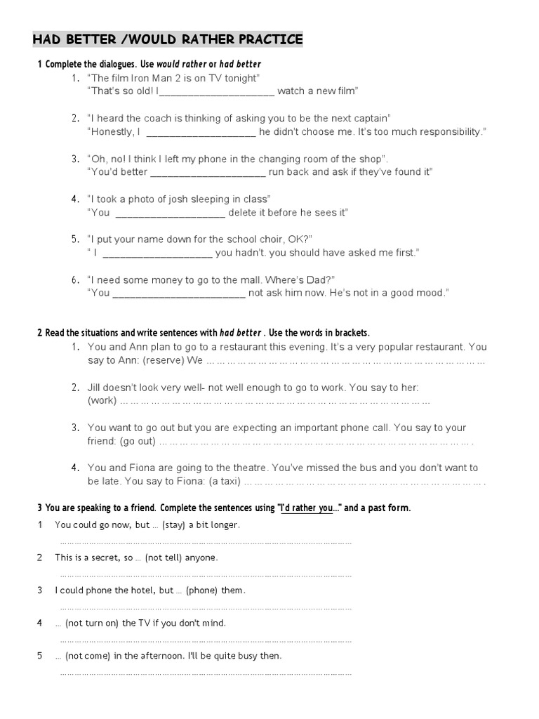 Had Better Would Rather Practice | PDF