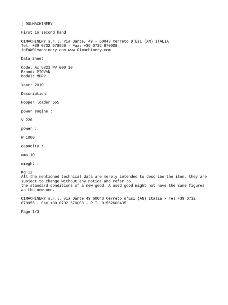 Used Piovan MDP2 Hopper Loader Specs | PDF