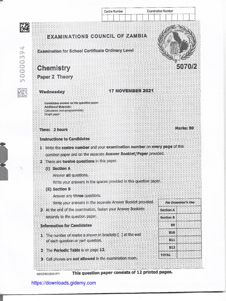 2021 Grade 12 Chemestry Paper 2 | PDF
