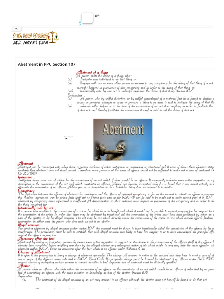 Abetment in PPC Section 107 - The Law Study | Download Free PDF | Aiding And Abetting | Public Law
