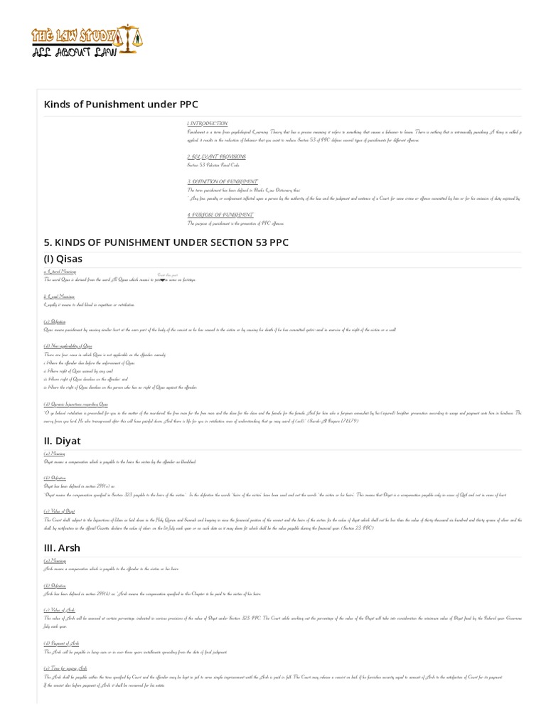 Kinds of Punishment Under PPC - The Law Study | PDF | Punishments | Crimes