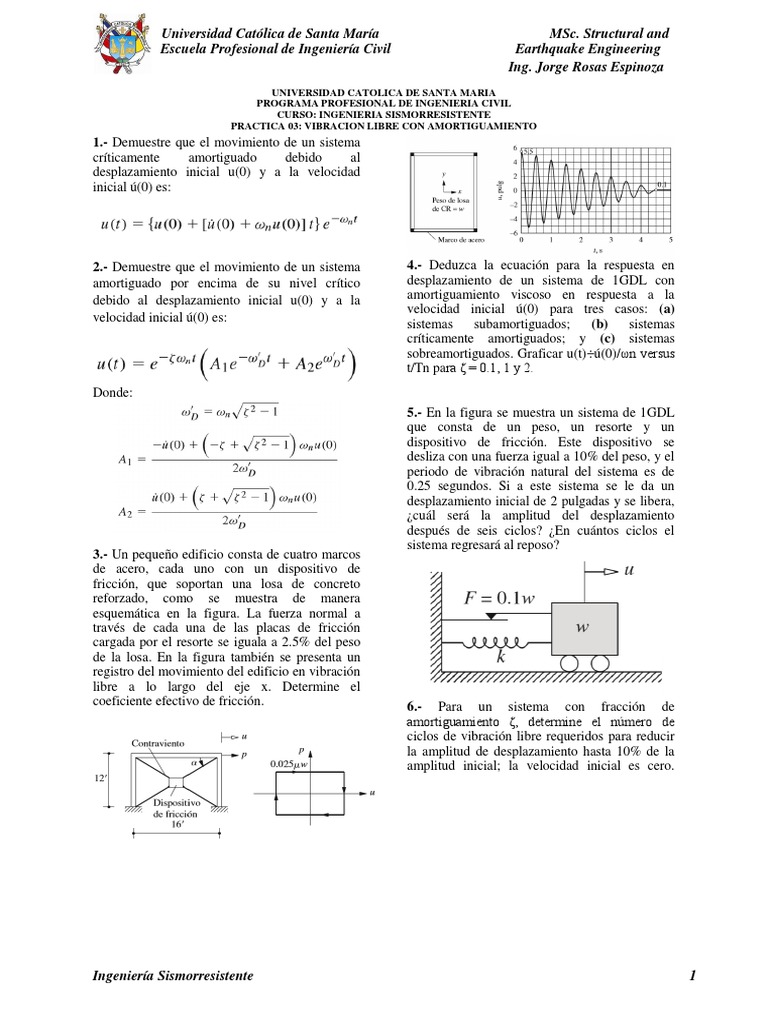 3ra PRACTICA ING SISMORRESISTENTE VIBRACION LIBRE CON AMORTIGUAMIENTO PARTE II 2023 | PDF