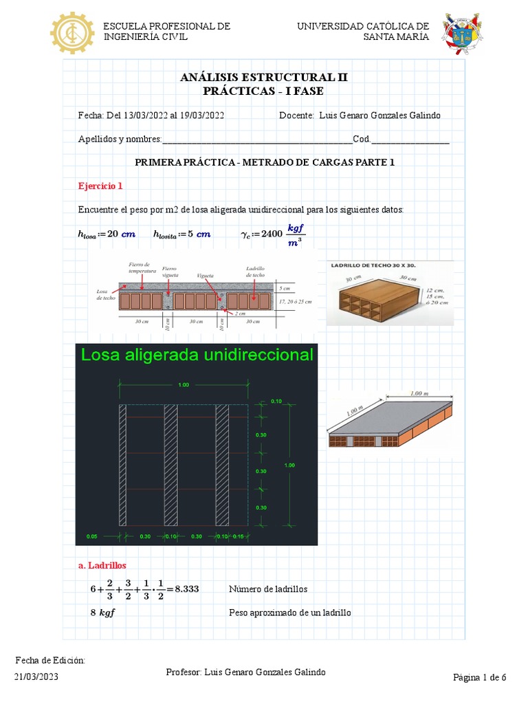 AEII - P1 - Metrado de Cargas Parte 1 v3 | PDF | Ingeniero civil | Ingeniería estructural
